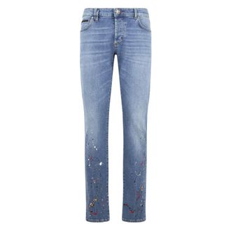 Philipp Plein Homme, Jeans, Bleu, Taille: W34 Super Straight Cut Jeans Paint