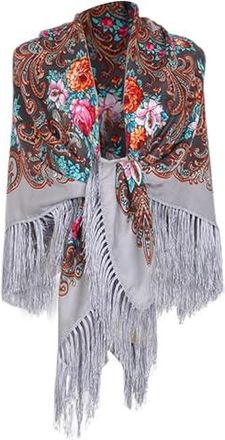 Generic Poncho Femme Hiver Chaud Chale Femme Hiver Chaud Cape Femme Effet enveloppant Carr&eacute; 130X130 Cm Imprim&eacute; Ethnique Pompons Extra Large Automne-Printemps