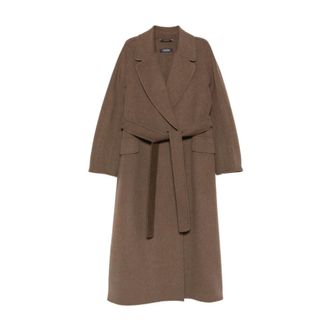 Max Mara Femme, Manteaux, Brun, Taille: 36 FR Manteau Marron Ceinturé Avec Revers
