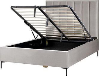 Beliani Beliani - Lit Double en Velours Gris Clair 140 x 200 cm avec Coffre de Rangement et Sommier à Lattes Haute Tête de Lit pour Chambre Moderne