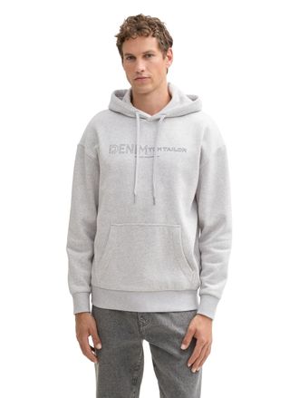 Tom Tailor Herren Relaxed Fit Hoodie Sweatshirt mit Logo-Print,15398 - Light Stone Grey Melange, M