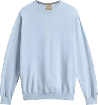 Woolrich Homme, Pulls, Bleu, Taille: S Logo Embroidered Crew Neck Sweater