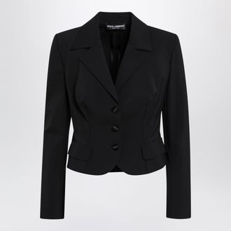 Dolce & Gabbana Kurzer einreihiger Blazer aus technischem Cady in Schwarz