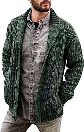 Generic Cardigan en tricot torsad&eacute; pour homme - Col ch&acirc;le - Coupe ample - Manches longues - D&eacute;contract&eacute; - Gros manteaux pour homme, Vert, XL