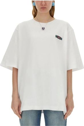Fiorucci Femme, Tops, Blanc, Taille: 36 FR Graphic Cotton T-Shirt