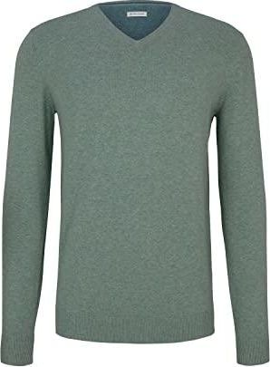Tom Tailor 1012820, Pull basique avec col en V Homme, 28732 - Dark Smoke Green Melange, M