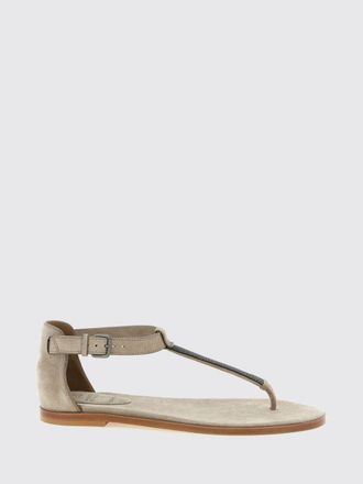 Brunello Cucinelli Sandales tongs en cuir su&eacute;d&eacute; &agrave; talon bas