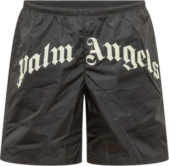 Palm Angels Homme, Maillots de bain, Noir, Taille: M Curved Logo Swim Shorts
