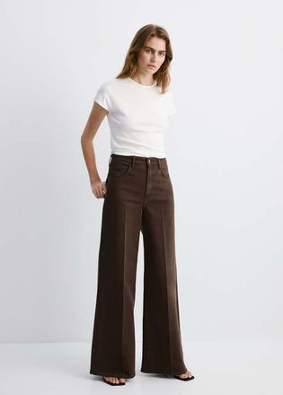 Mango Jean large taille haute chocolat - Femme - 34 - MANGO