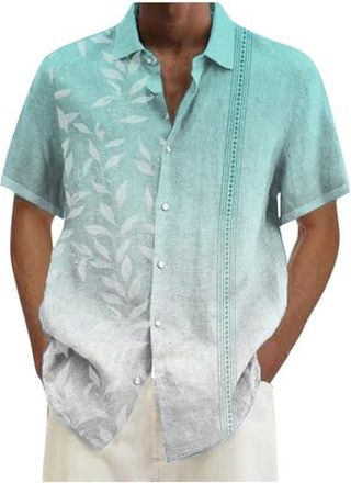 Generic Chemise hawa&iuml;enne boutonn&eacute;e &agrave; manches courtes pour homme - Imprim&eacute; d&eacute;grad&eacute; - Coupe ample - Haut d&eacute;t&eacute; d&eacute;contract&eacute; - L&eacute;ger - Respirant - Coupe r&eacute;guli&egrave;re
