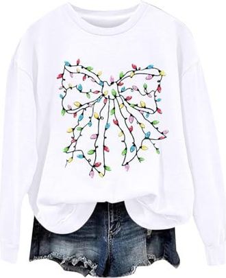 Generic Sweat-shirt de Noël à manches longues et col rond pour femme, surdimensionné, décontracté, motif de Noël, vacances, tendance, pulls à manches longues,