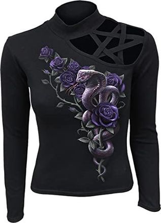 Spiral Cobra Rose Femme T-Shirt Manches Longues Noir XXL 100% Coton Regular/Coupe Standard