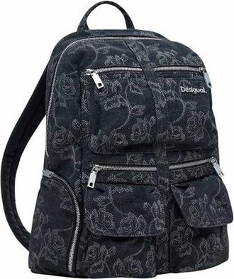 Desigual sac &agrave; dos de loisirs Chester Whiskey Embroidery Denim Big Backpack Black gris fonc&eacute;