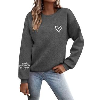 Generic Sweat &agrave; capuche &agrave; col rond imprim&eacute; tendance pour la Saint-Valentin 2026, gris, M