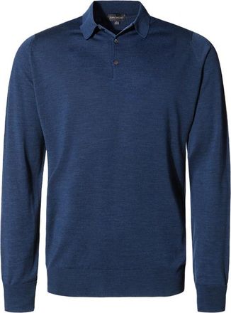 John Smedley Herren Pullover blau Merinowolle unifarben