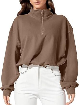 Generic Sweat-shirt pour femme sans capuche col roul&eacute; &agrave; manches longues pull dhiver d&eacute;contract&eacute; haut avec fermeture &eacute;clair pull adolescent fille pull ample ha