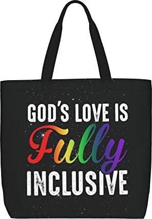 Generic Sac Fourre-Tout LAmour De Dieu Est Pleinement Inclusif Lgbt Fiert&eacute; Gay Christianisme Sac &Agrave; Bandouli&egrave;re En Toile Lavables R&eacute;utilisable Sacs &Agrave; Main, Pou