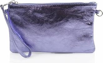 Generic Pochette en cuir véritable métallique pour femme 8890, bleu, Medium Clutch
