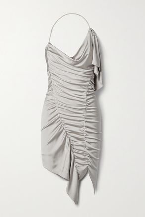 Et Ochs Autumn Asymmetrisches Minikleid Aus Gl&auml;nzendem Jersey Mit Raffungen - Wollwei&szlig;