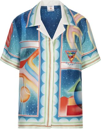 Casablanca Femme, Blouses et Chemises, Multicolore, Taille: 36 FR Galaxy Court Short Sleeve Silk Shirt