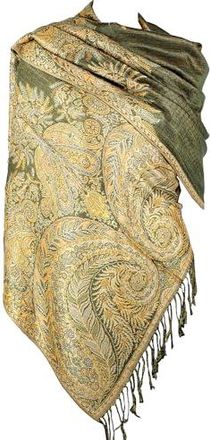 achillea Luxueux ch&acirc;le pashmina double couche jacquard grand cachemire, vert olive, 80 X 28
