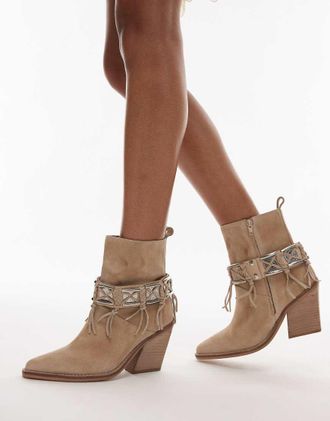 Bronx New-kole - Cowboy-Stiefeletten aus Wildleder in Hellbeige mit Fransen-Wei&szlig;