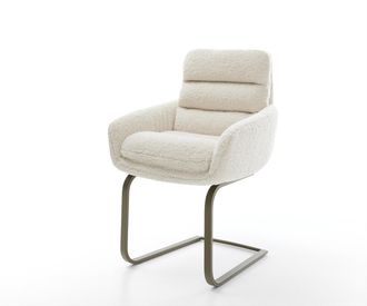 DELIFE Freischwinger Abelia-Flex mit Armlehnen Teddystoff Beige Freischwinger flach Effektfinish Titan, Esszimmerst&uuml;hle