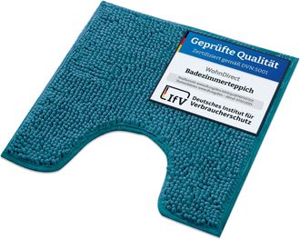 WohnDirect WC Vorleger mit Ausschnitt 45x45 cm Petrol - Weiche Toilettenmatte f&uuml;r Stand-WC - Hochflor Badematte Saugstark & Bodenschonend (Versand aus DE)