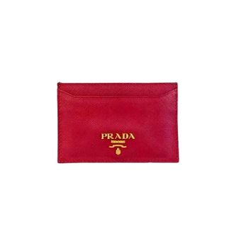 Prada Porte-cartes doccasion en cuir Saffiano - Femme - Pre-owned - Rouge - Taille: ONE Size