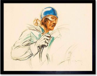 Wee Blue Coo Paintings Portrait Race Car Driver Motor Sport Sketch Retro Art Print Framed Poster Wall Decor Kunstdruck Poster Wand-Dekor-12X16 Zoll