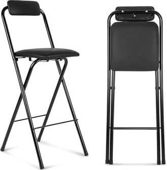 Generic Tabouret pliable rembourr&eacute; avec dossier et repose-pieds - Cadre en m&eacute;tal noir - Tabouret de bar pour cuisine, caf&eacute;, bistrot - 66 cm de haut, design pl