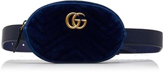 Gucci Bauchtaschen - GG Marmont Velvet Matelasse Belt Bag - Gr. unisize - in Blau - f&uuml;r Damen
