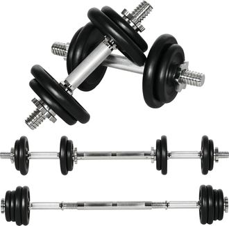 HOMCOM Hantelset 2er Kurzhantel Set 2 Kurzhanteln Langhanteln verstellbar bis 20 KG Hanteln Set Dumbbell mit Verbindungsrohr Kurzhantelset f&uuml;r Krafttraining 