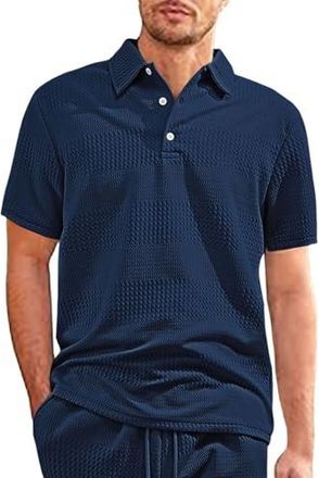 Generico Polo &agrave; manches courtes pour homme - Polo de golf boutonn&eacute; - T-shirt gaufr&eacute; - Vintage - T-shirt d&eacute;t&eacute; - Tennis - T-shirt fonctionnel - V&ecirc;tement r&eacute;tro - 
