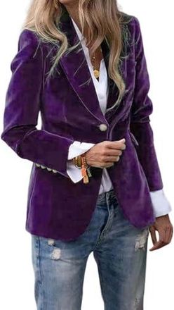 TOMWELL Blazer Femme en Velours C&ocirc;tel&eacute; &agrave; Manches Longues Veste Costume &agrave; Revers Business Devant Ouvert Manteau A Violet XXL