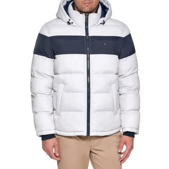 Tommy Hilfiger Herren Down Alternative Hooded Puffer Jacket (Standard and Big & Tall) Daunenalternativer Mantel, Ice Midnight Stripe, 3XL