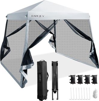 Costway Tonnelle Pliante 3 m x 3 m Imperm&eacute;able Protection UV/Tente R&eacute;glable en Hauteur avec Parois en Maille Sac de Transport pour Patio, Camping (Gris)