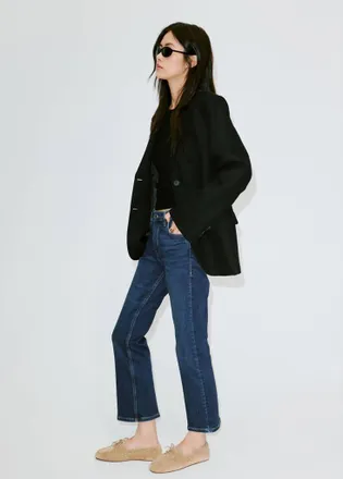 Mango Jean Sienna flare crop bleu fonc&eacute; - Femme - 32 - MANGO