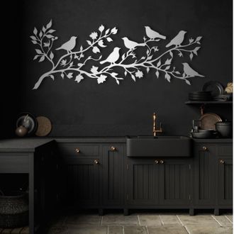 Generic Schwarze V&ouml;gel aus Metall auf einem AST - Wandbild, Naturmotiv aus Metall f&uuml;r Wohnzimmer, Schlafzimmer oder Landhausstil, Moderne Skulptur mit V&ouml;geln 