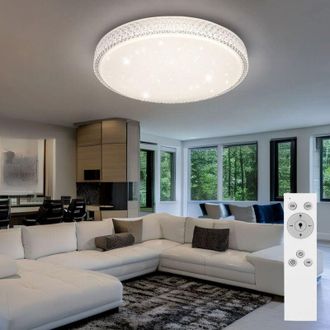 Globo Lighting Plafonnier avec télécommande dimmable effet étoile de lumière cristalline, cct, métal blanc, led 40W 3200Lm blanc chaudblanc froid, d 60 cm