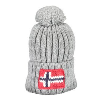 Napapijri Homme, Accessoires, Gris, Taille: ONE Size Chapeau Gris en Laine avec Pompon et Logo Brod&eacute;