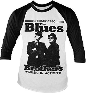 Blues Brothers Officiellement sous Licence Bleus Brothers - Chicago 1980 Baseball T-Shirt Manches Longue (Blanc/Noir), XX-Large