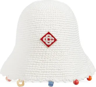 Casablanca unisex, Accessoires, Blanc, Taille: S/M Chapeau en crochet orn&eacute; de perles