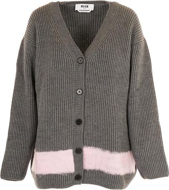 Msgm Msgm, Femme, Pulls, Gris, Taille: 40 FR Gilet Gris avec Détail de Bande