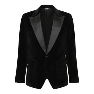 Dolce & Gabbana Elegante Samtjacke mit Satinrevers - - Jackets - Herren - Schwarzk - S