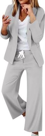 Generico Tailleur Femme &Eacute;l&eacute;gant Couleur Unie Curvy Complet Blazer L&eacute;ger Business Formel Vestes Et Pantalon Mode avec Poches Vestes de Costume Grandes Tailles B