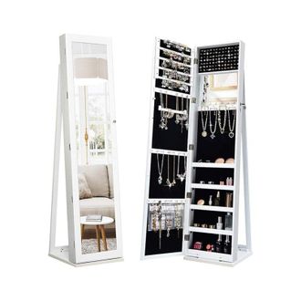 Costway Costway - Armoire &agrave; Bijou sur Pieds, Miroir Pleine Longueur et Miroir de Maquillage Int&eacute;gr&eacute;, avec 91 Fentes pour Bagues 30 Crochets Collier, 100