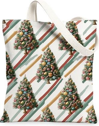 Generic Sacs fourre-tout en toile motif sapin de No&euml;l, sacs d&eacute;picerie r&eacute;utilisables, l&eacute;gers et lavables en toile pour le shopping, pique-nique, voyage, 33 x 3