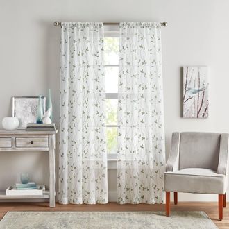 Curtainworks Botanische Stickerei, durchscheinende Fenstervorhang-Kollektion, Stangentasche, 213,4 cm, Salbei