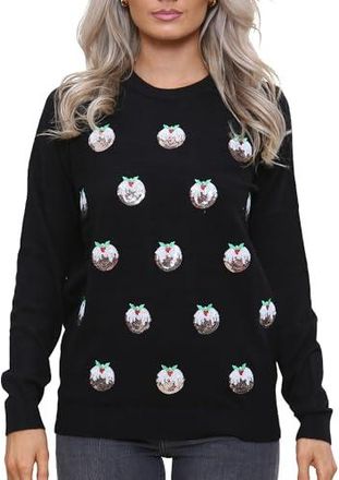 Noroze Femmes No&euml;l Haut Sweat-Shirts Paillette Tinter Cloches Hohoho Carlin Madame Claus Xmas Pull-Over (44, Xmas Pudding Noir)